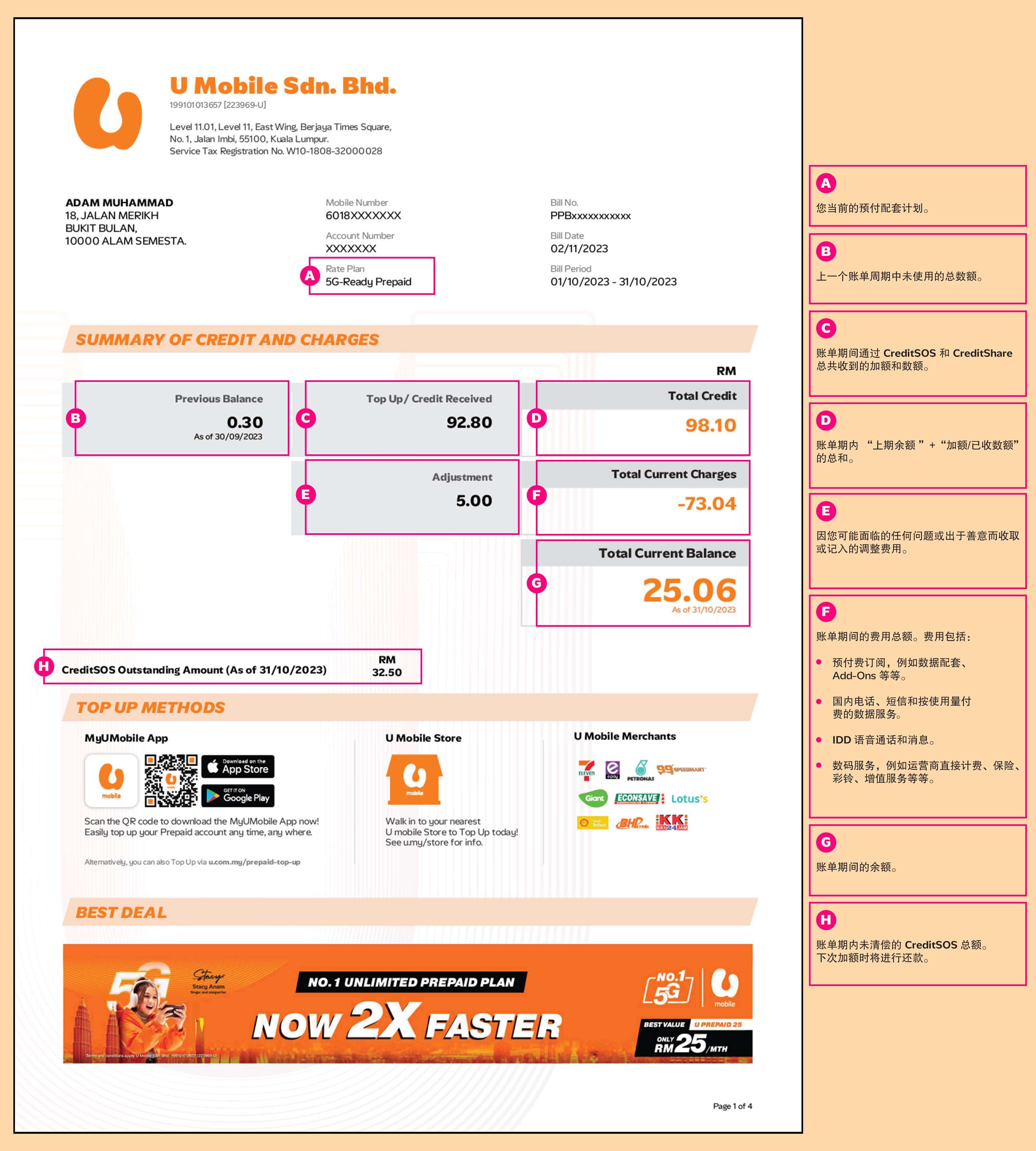 了解 U Mobile 账单 | 支援 | U Mobile
